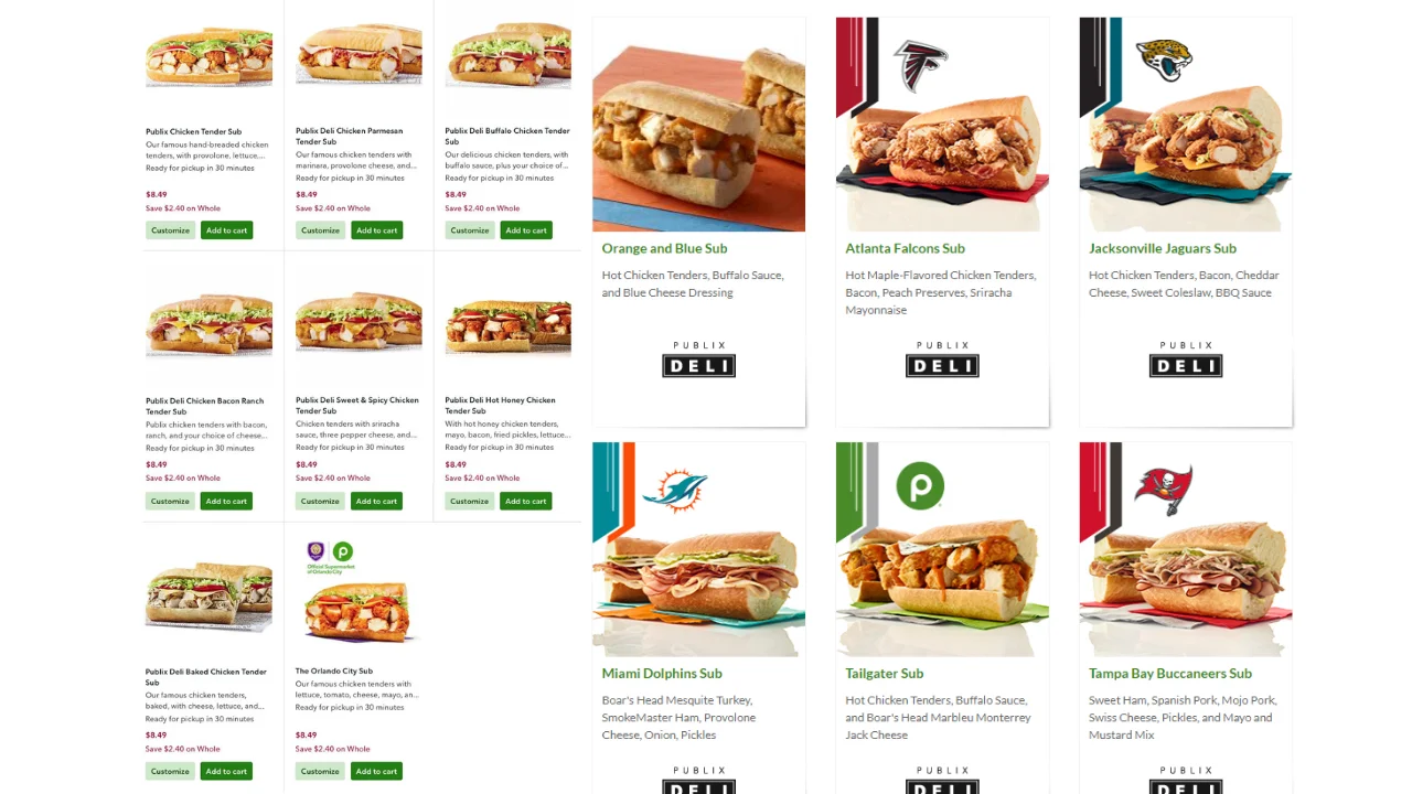 Publix Sub Menu